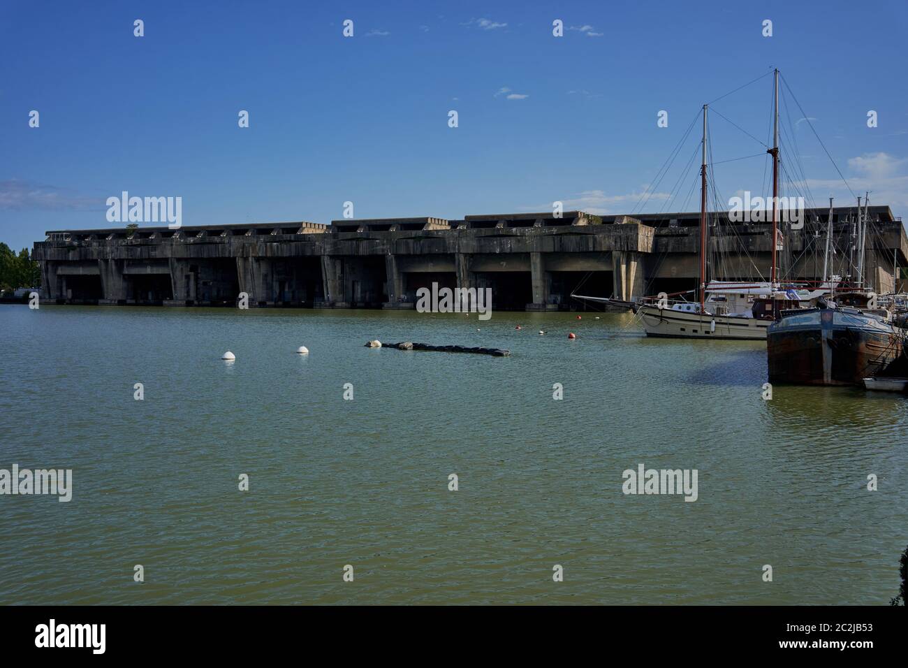 View of the bombproof World War 2 German submarine base and pen in the ...