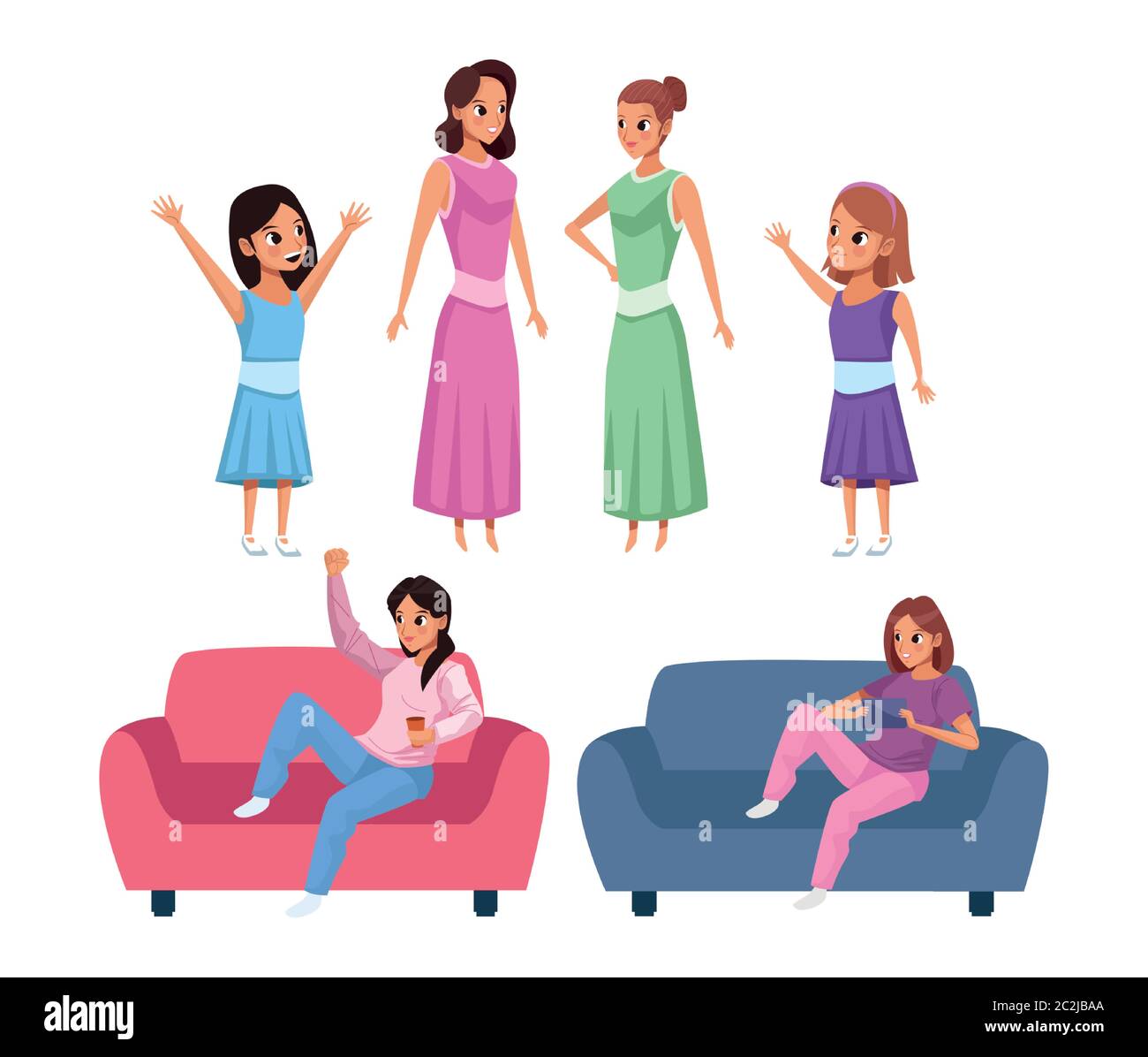 group of family members Stay at Home campaign vector illustration ...