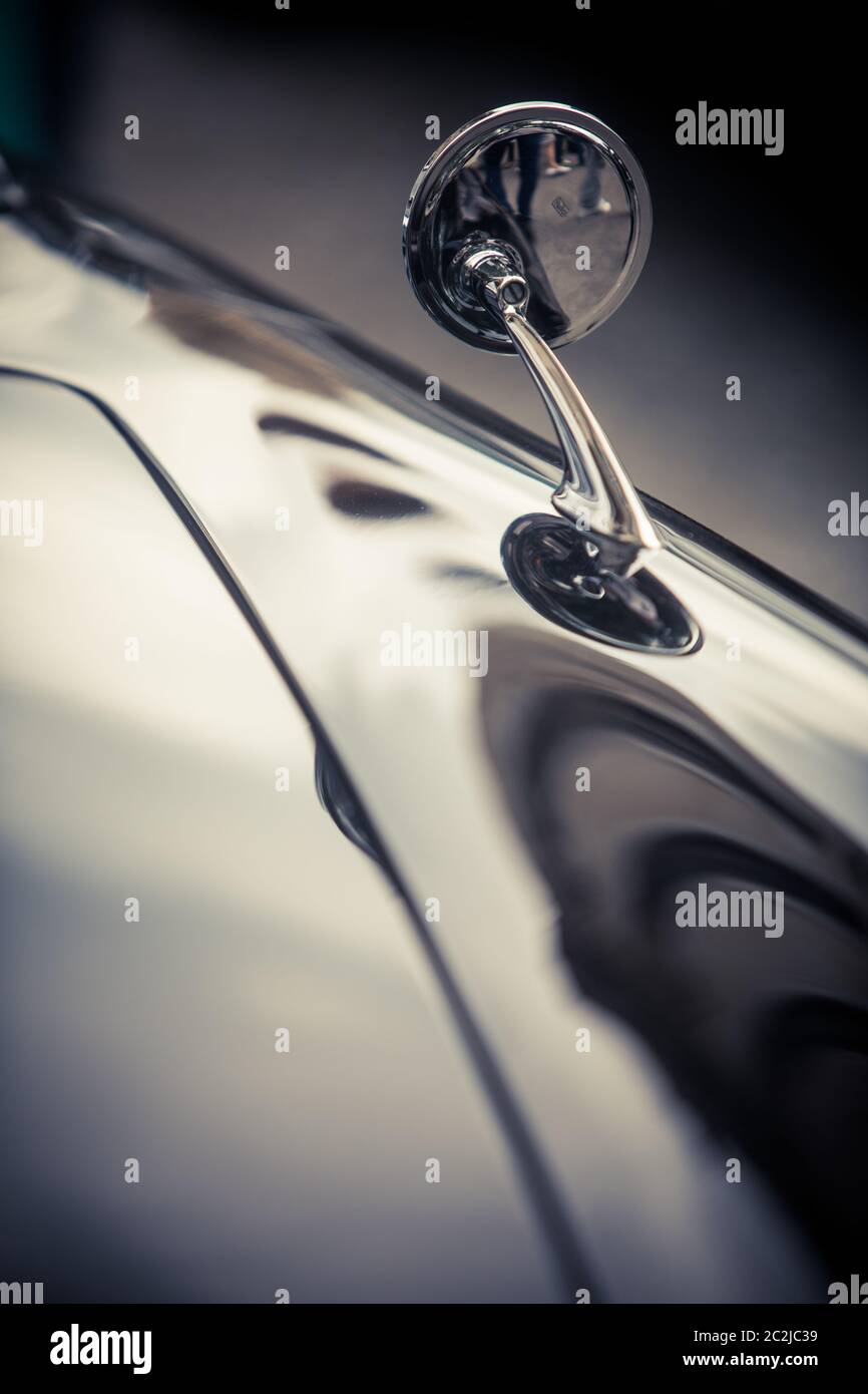 Close up shot of a vintage car side mirror Stock Photo - Alamy