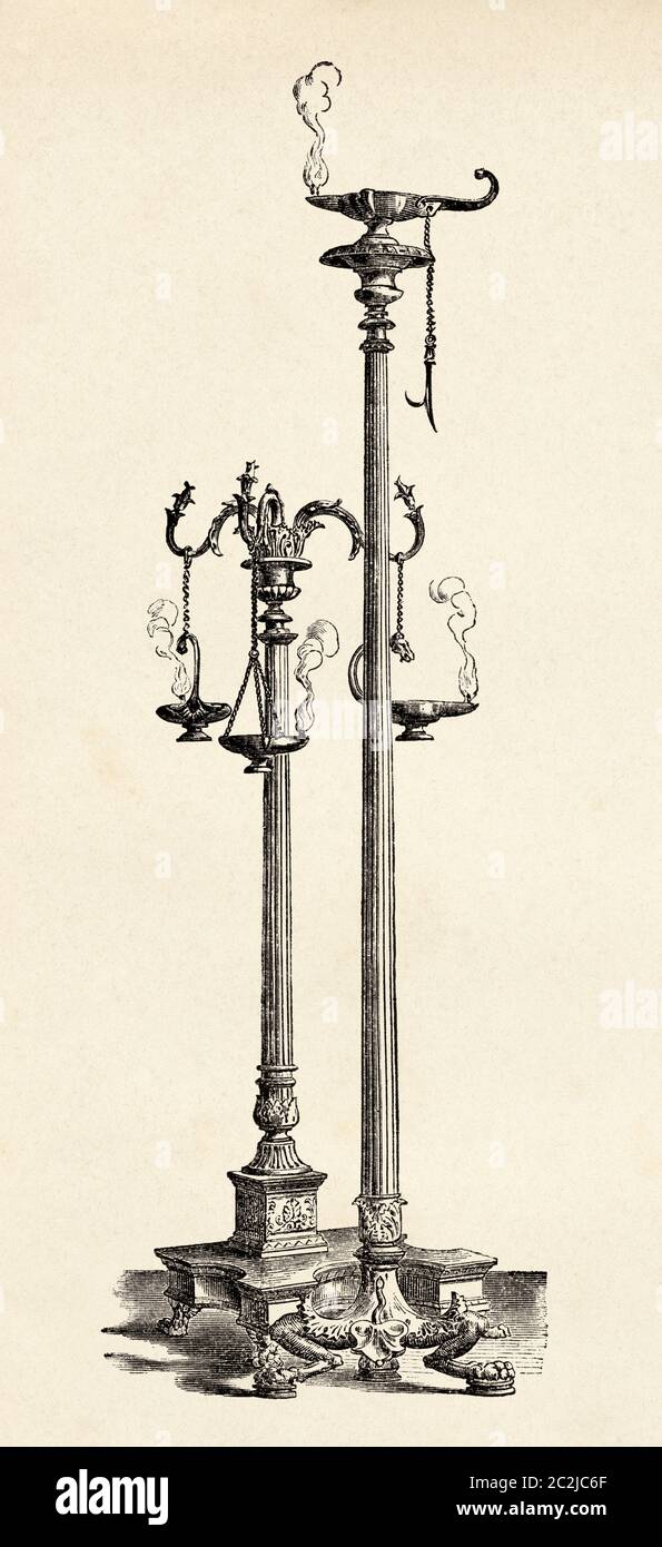 Traditional Oil Lamp and chandeliers from Ancient Greece. Old 19th ...