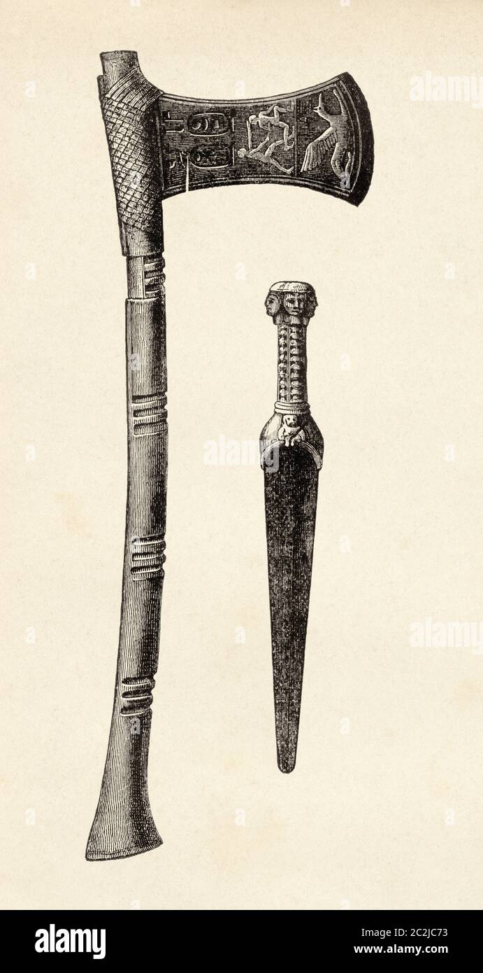 Ax and dagger found in the tomb of the queen Ahhotep, Ancient Egypt ...