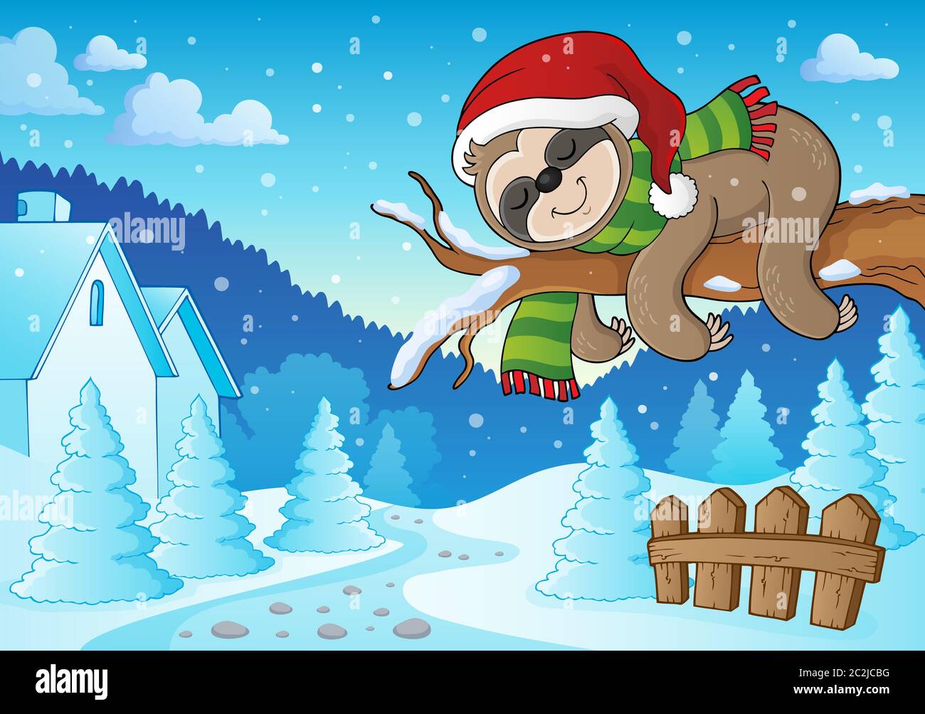 Christmas sloth theme image 3 - picture illustration Stock Photo - Alamy