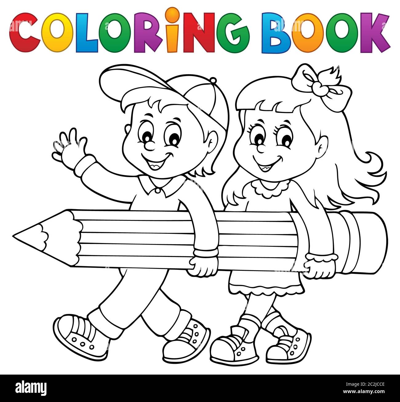 Coloring book children holding pencil - picture illustration Stock ...