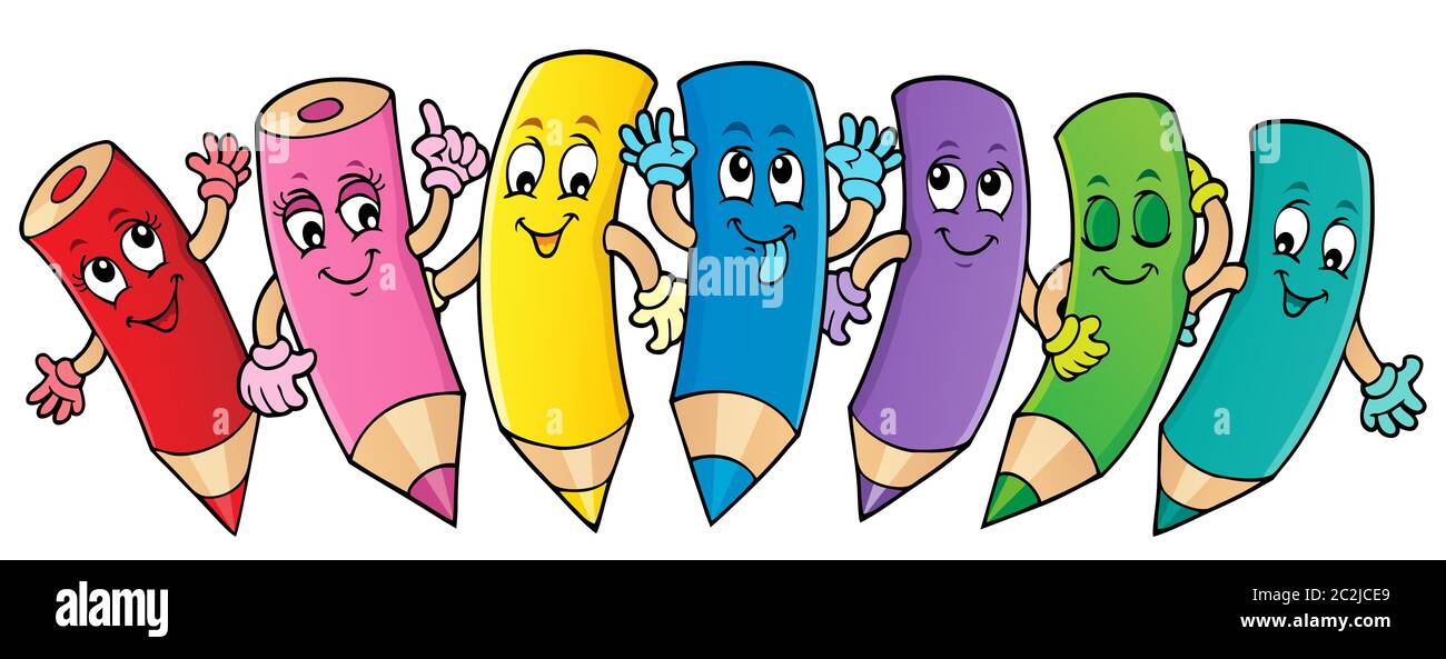 Happy wooden crayons theme image 1 - picture illustration Stock Photo ...
