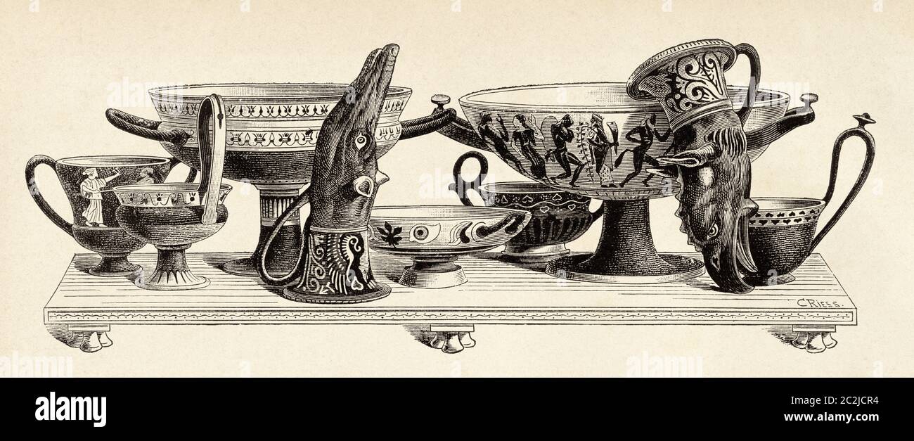 Traditionals Bowls, cups and rhytons, Ancient Greece. Old 19th century ...