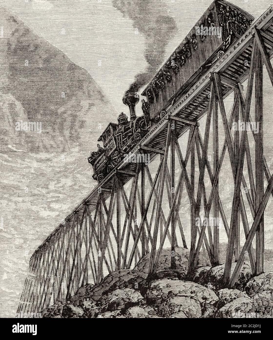 Recreation excursion railroad in the 19th century in United States. Old ...