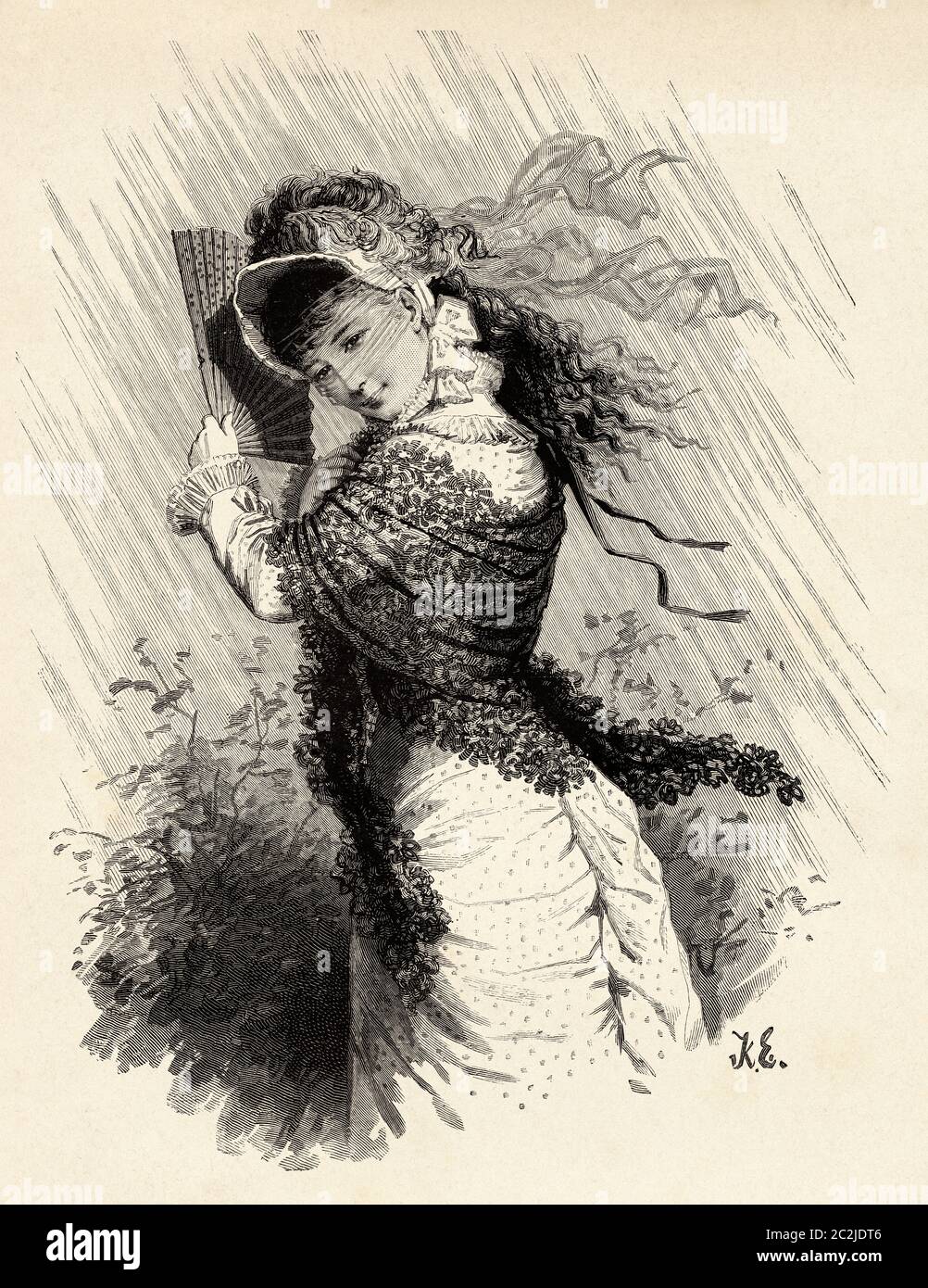 Beautiful painting of a 19th century lady covering herself from the ...