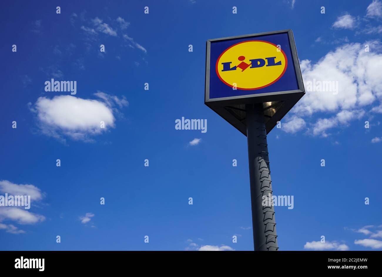 Bucharest, Romania - April 23, 2020: The signs of german supermarket ...