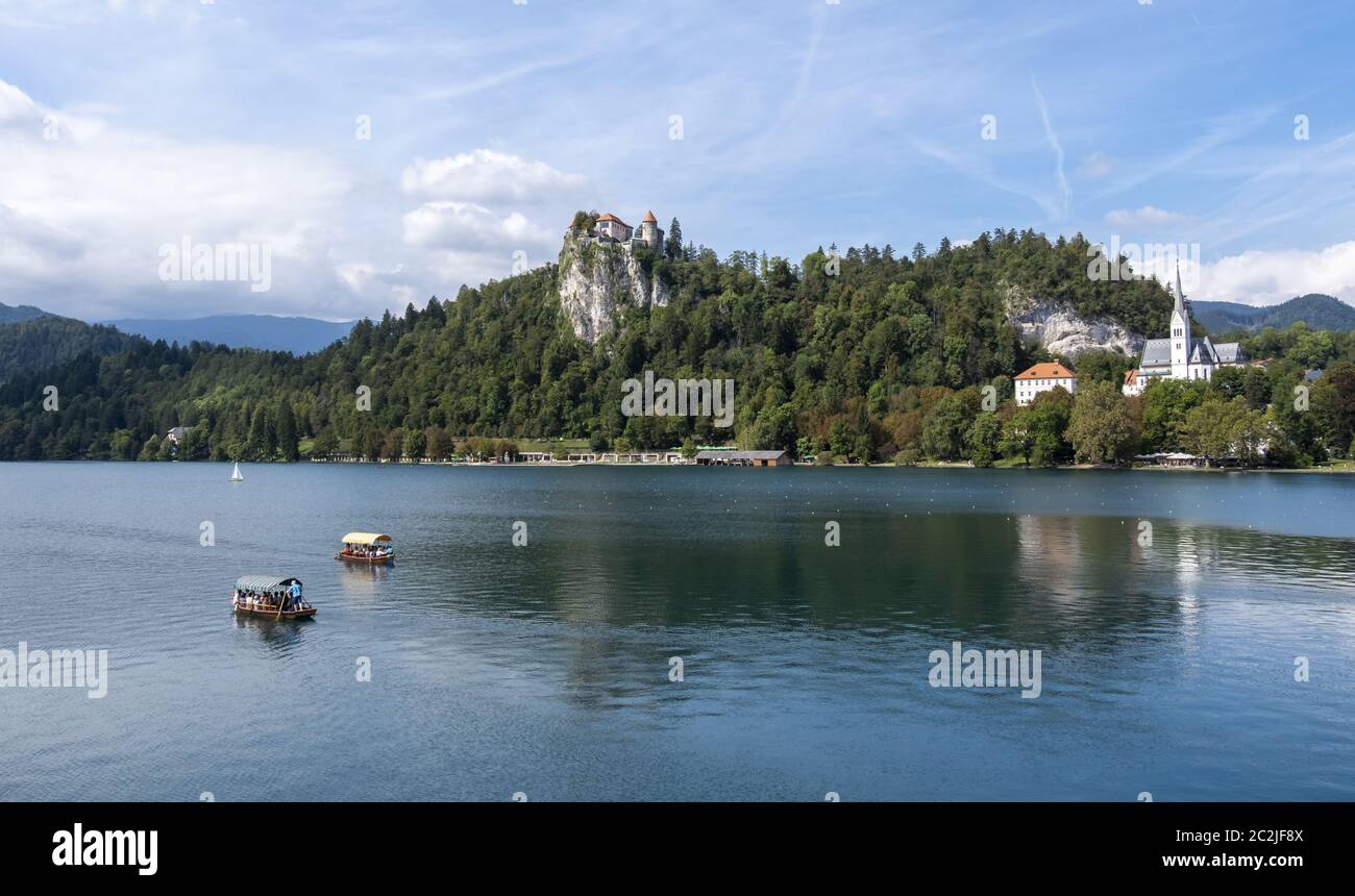 Lake Bled with castle and church of Bled Stock Photo - Alamy