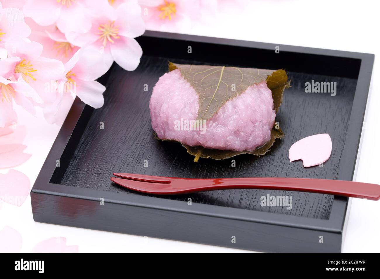Japanese confectionery, Sakura mochi dessert made of rice cake Stock ...
