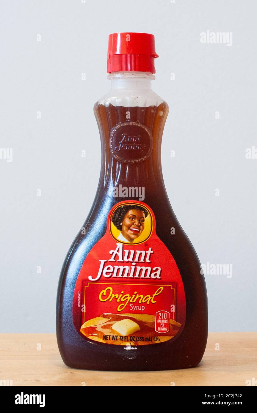 New York, USA. 17th June, 2020. Aunt Jemima Syrup sits on a table on ...