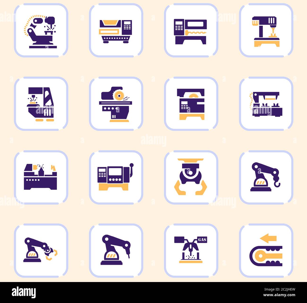 Vector machine tool icons set. Work and factory, production industrial ...