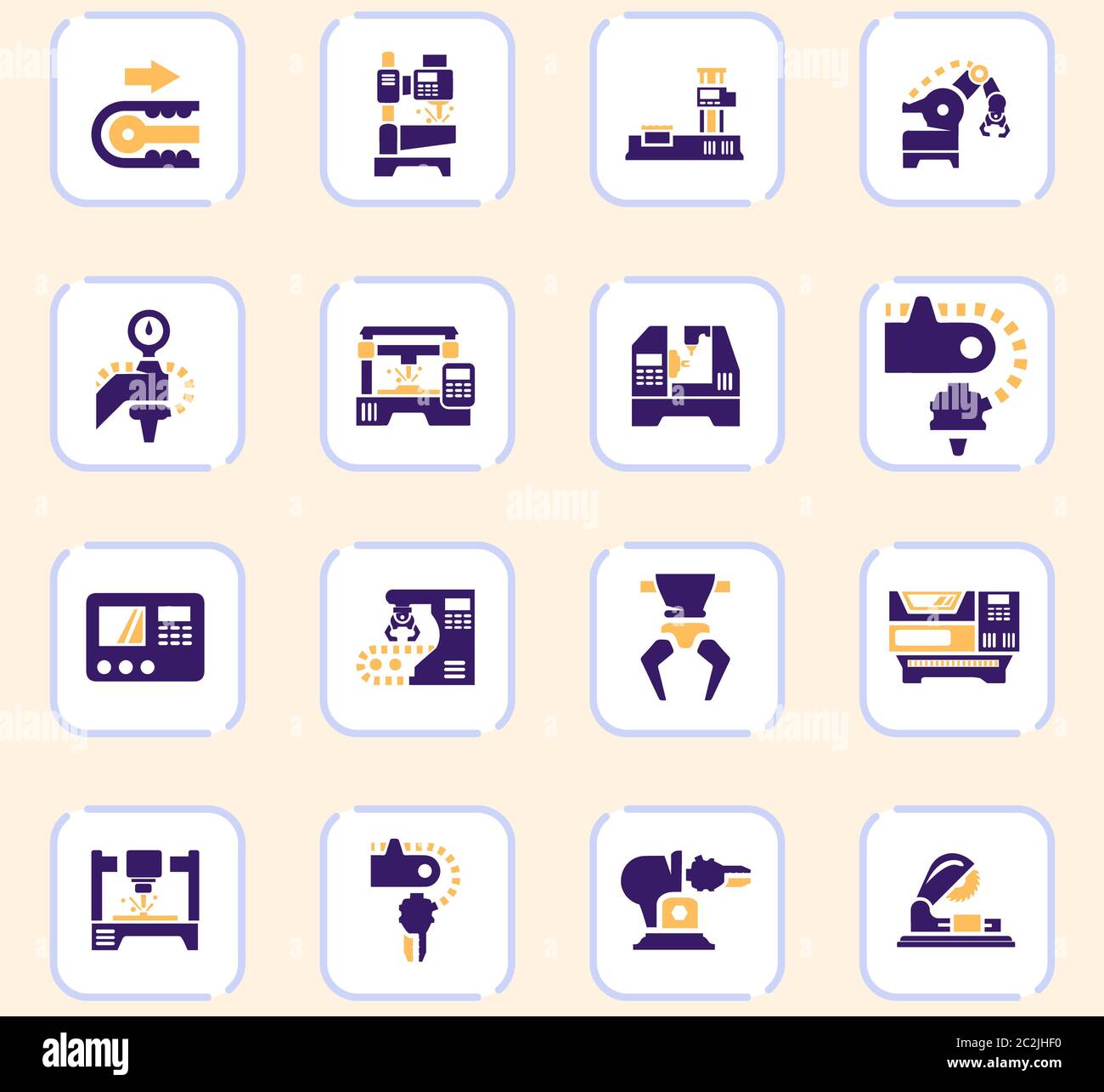 Vector machine tool icons set. Work and factory, production industrial ...