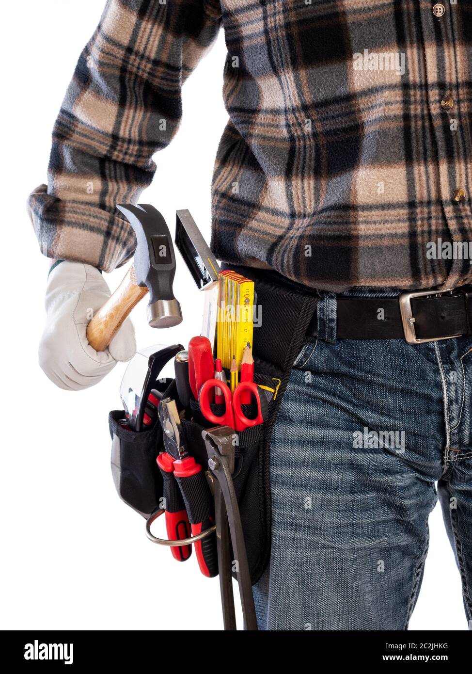 Adult craftsman carpenter isolated on white background, he wears ...