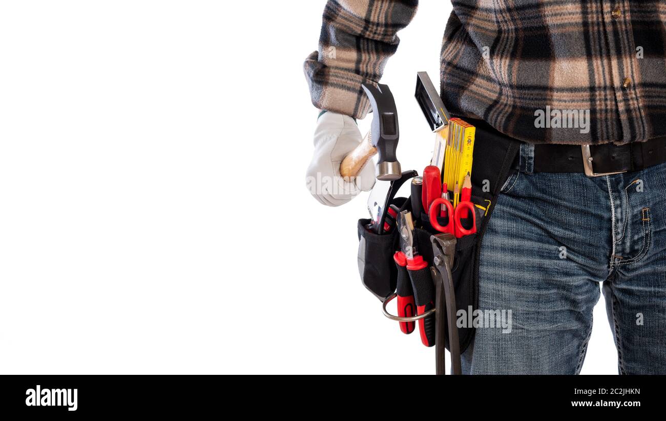 Adult craftsman carpenter isolated on white background, he wears ...