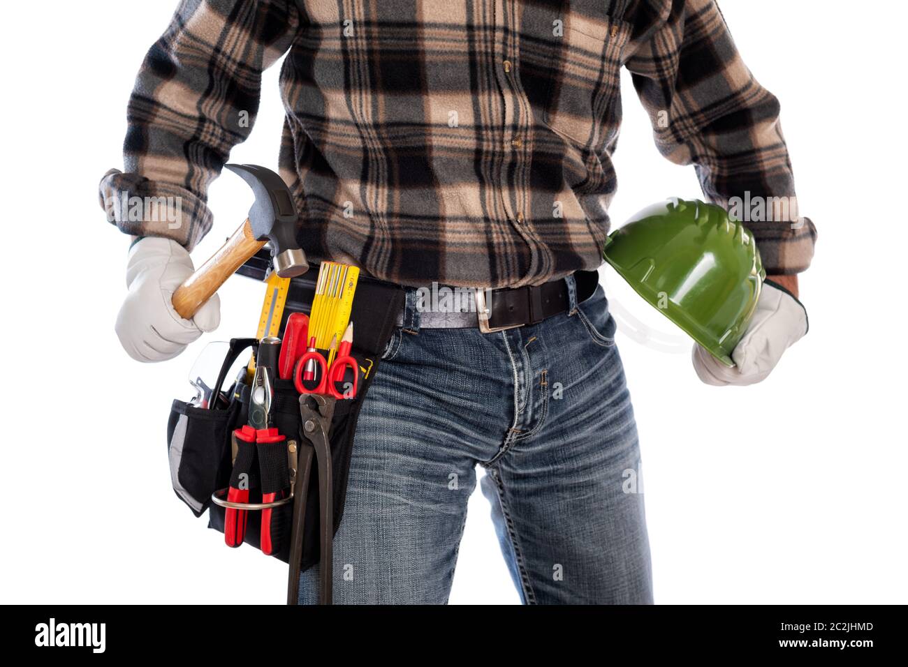 Adult craftsman carpenter isolated on white background, he wears ...