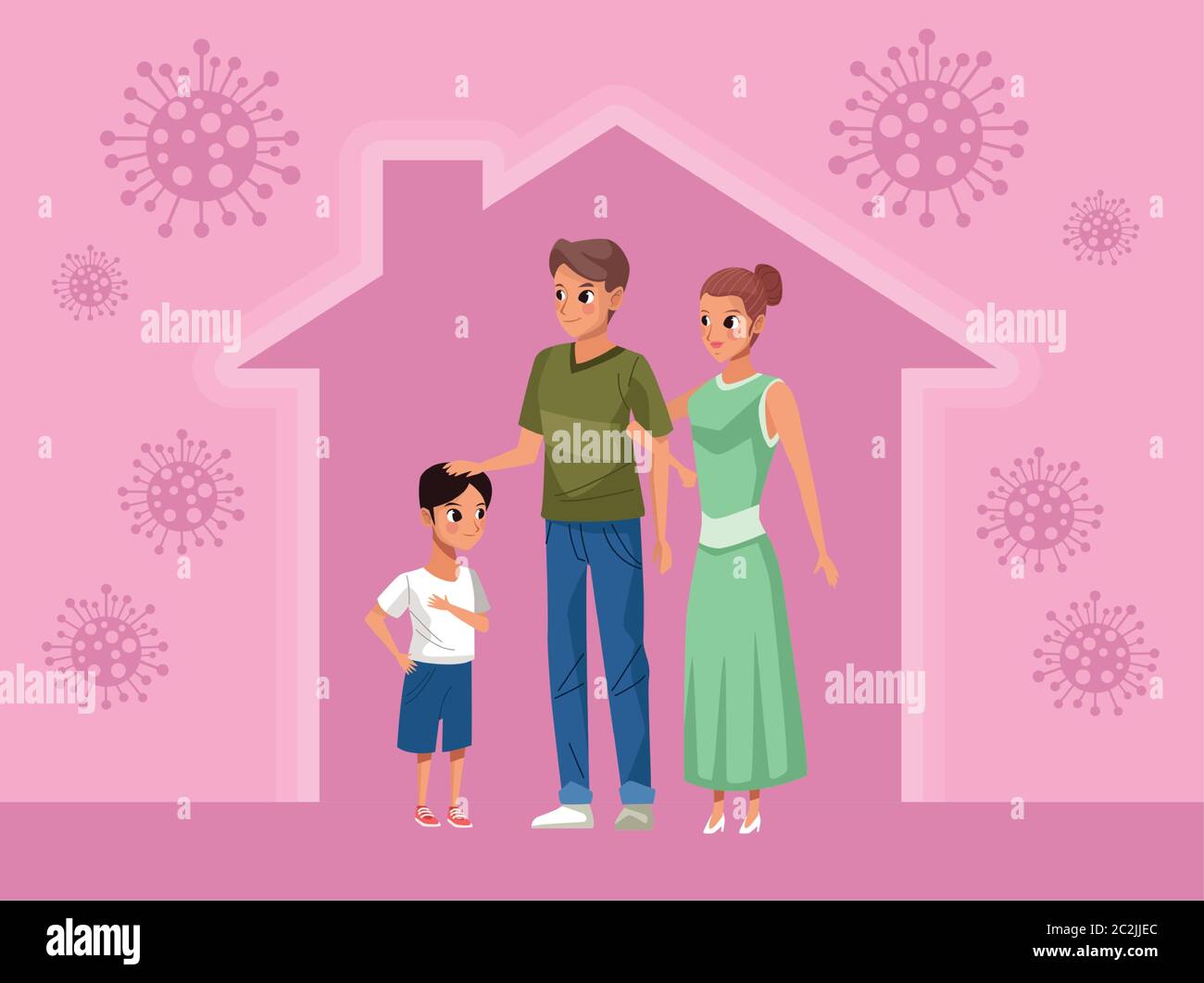 parents couple and son Stay at Home family campaign vector illustration ...