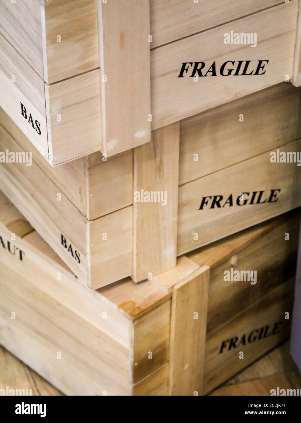 Wooden boxes for fragile things, Fragile Stock Photo - Alamy