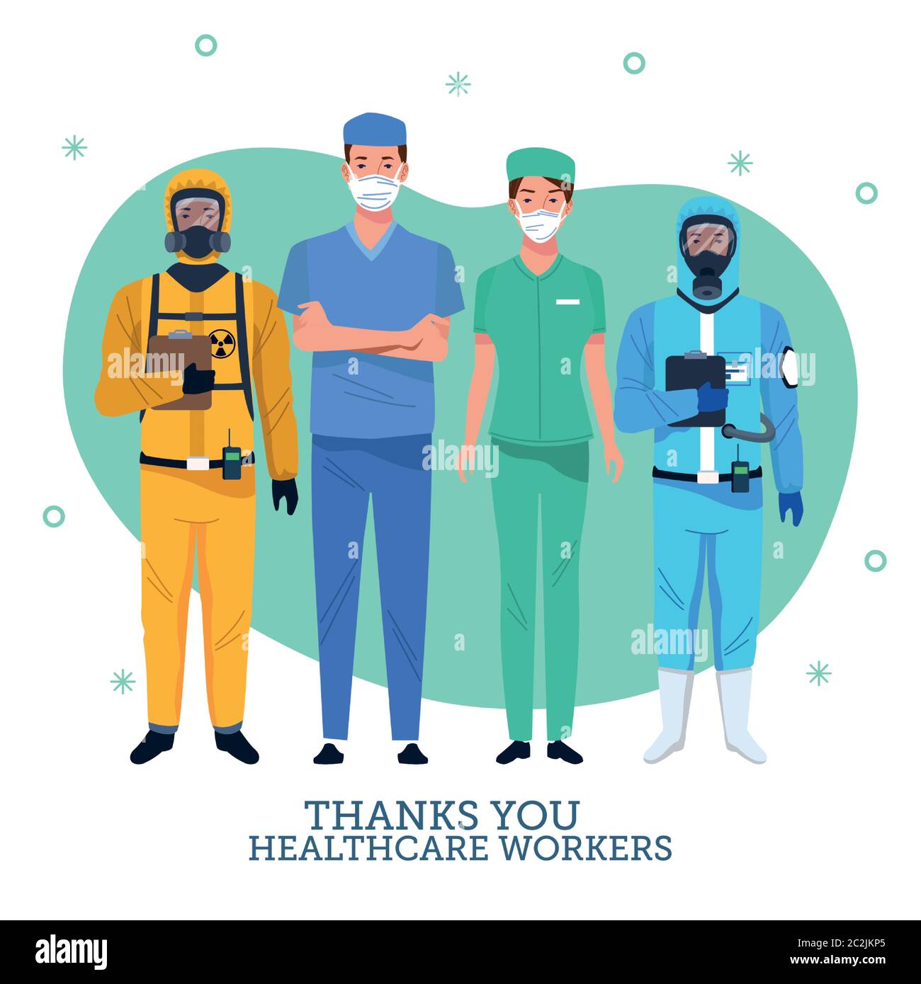 group of healthcare workers characters with thank you message vector ...