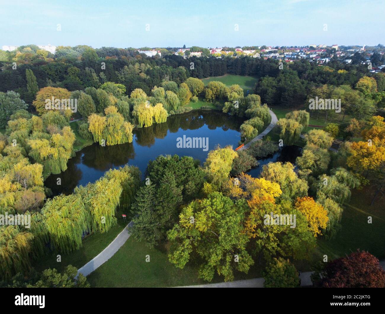 Aerial view over the Volkspark Laaer Berg in Vienna/ Austria. Travel ...