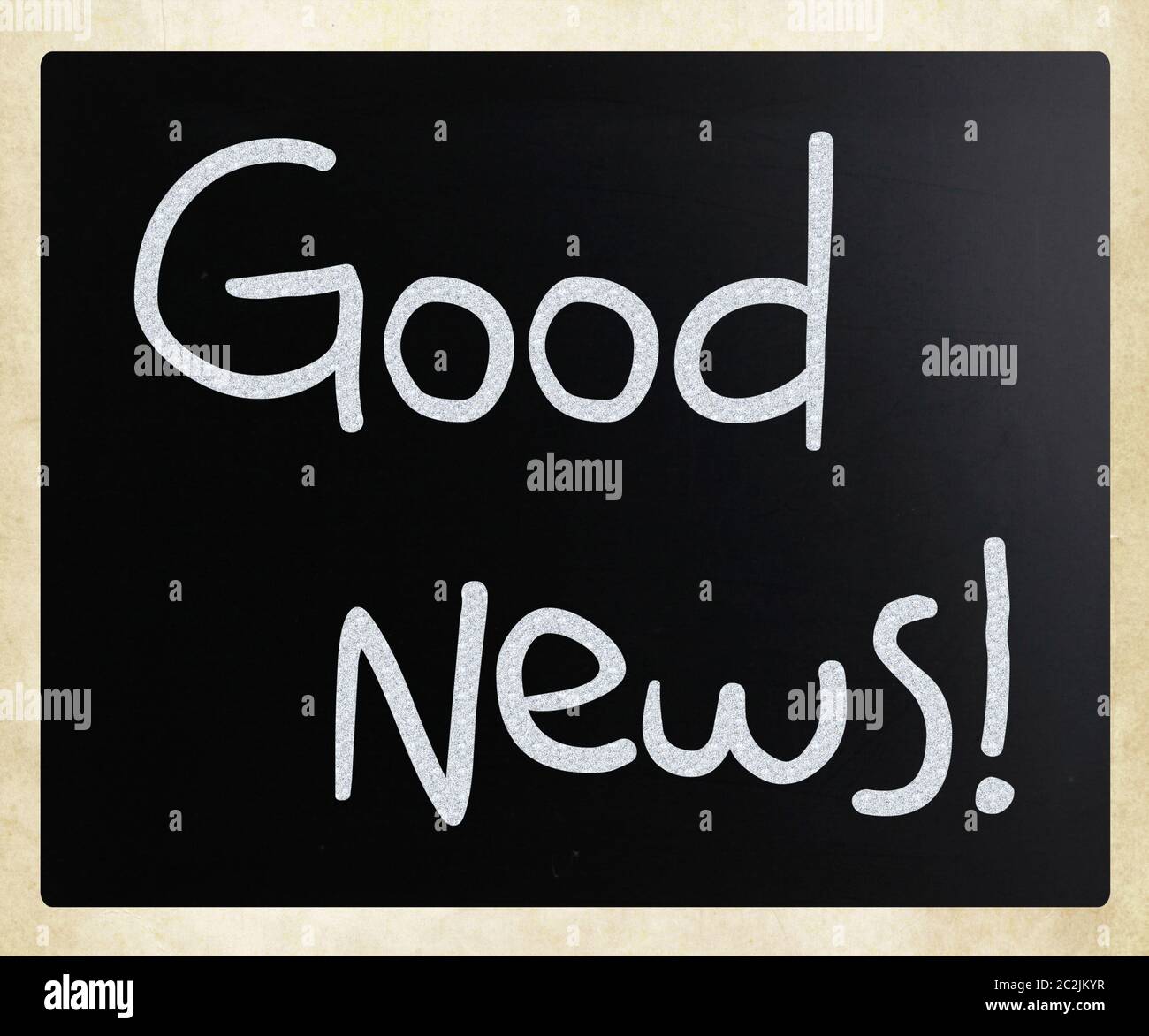 "Good News!" handwritten with white chalk on a blackboard Stock Photo ...