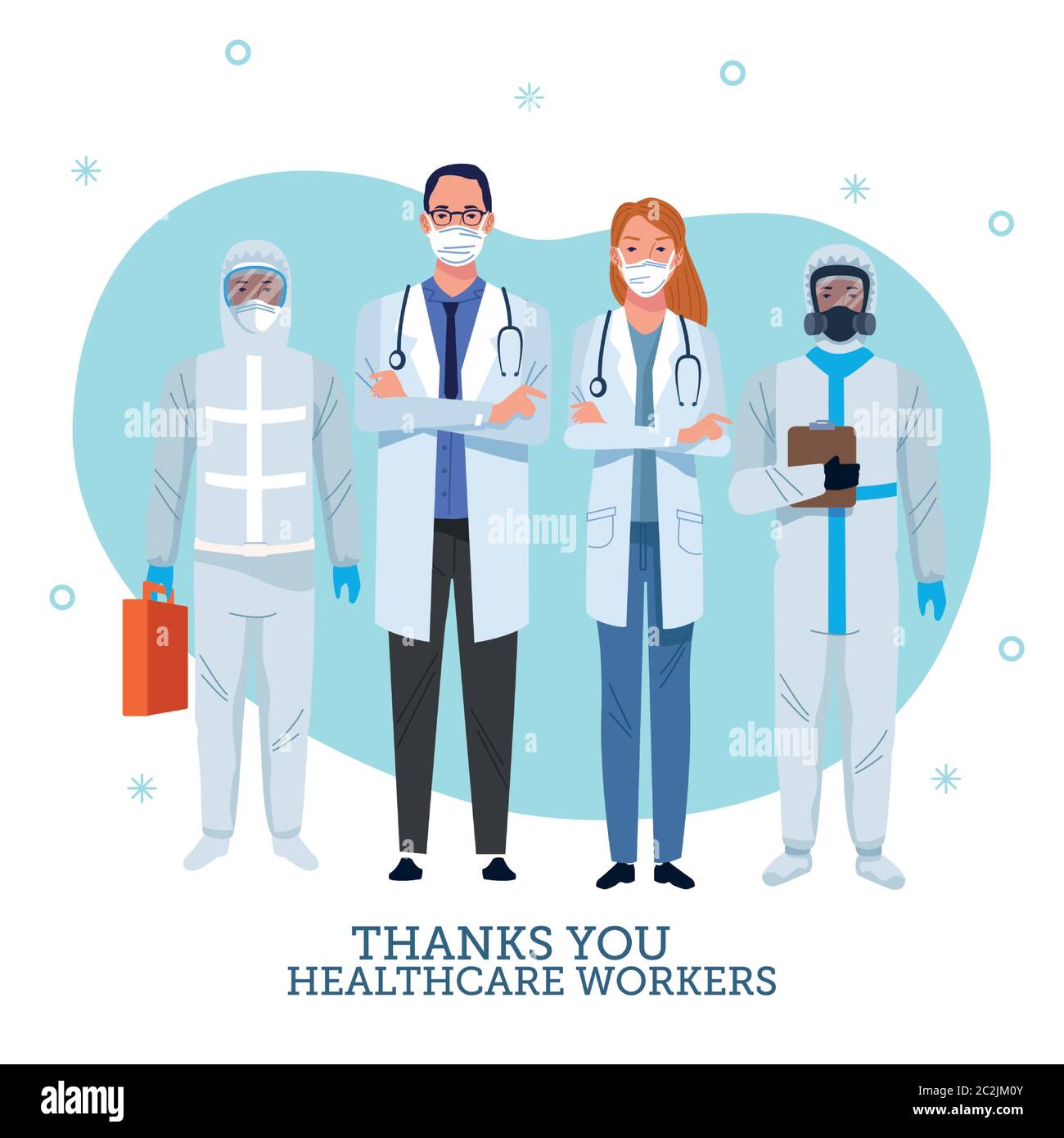 group of healthcare workers characters with thank you message vector ...