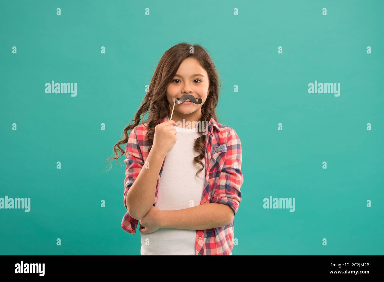 My mustache. Little child hold mustache props. Small girl with ...