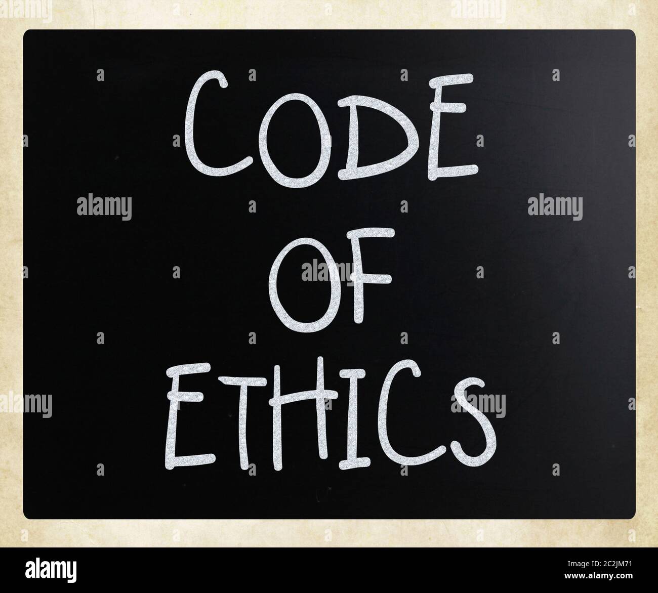 "Code of ethics" handwritten with white chalk on a blackboard Stock ...