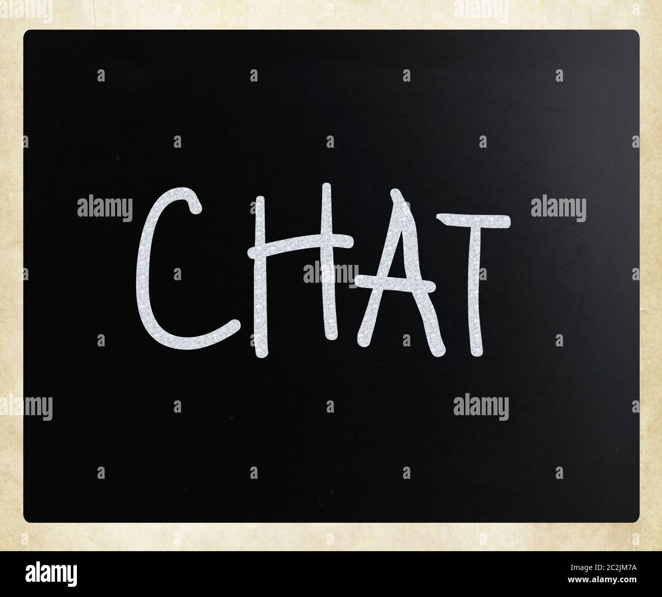 The word "Chat" handwritten with white chalk on a blackboard Stock ...