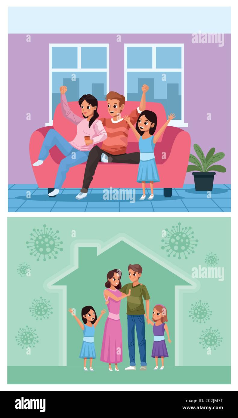 group of family members Stay at Home campaign vector illustration ...