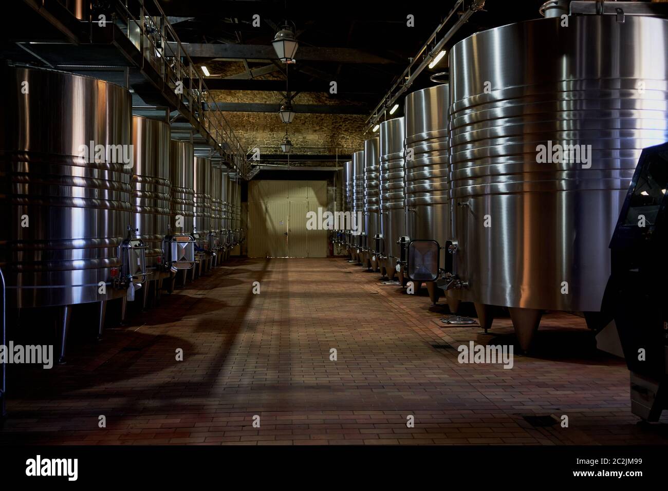 Stainless steel tanks for fermenting grapes to make wine at Chateau ...