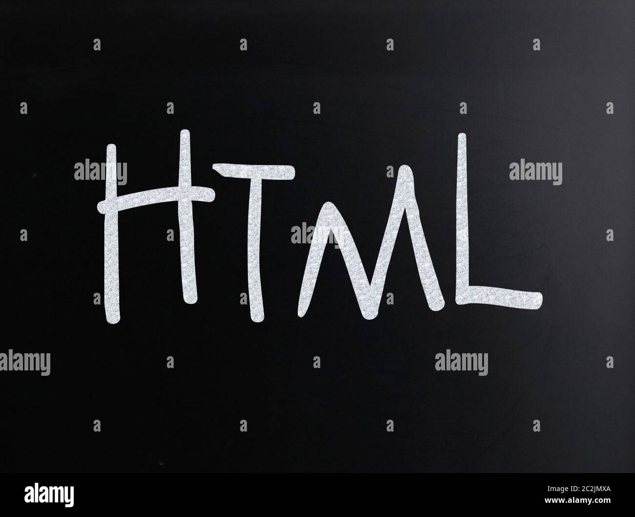 The word "HTML" handwritten with white chalk on a blackboard Stock ...