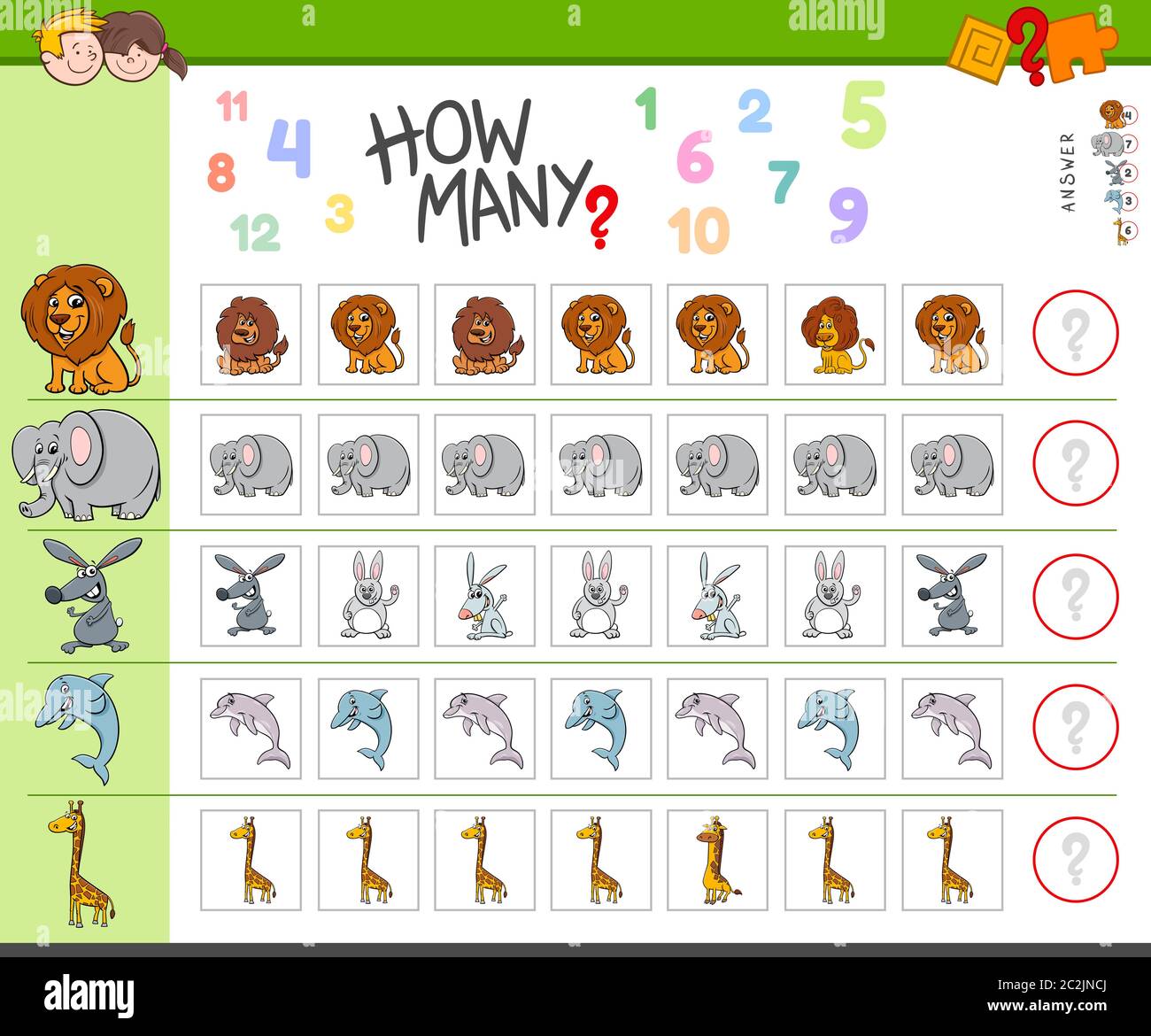 counting game with cartoon animal characters Stock Photo - Alamy