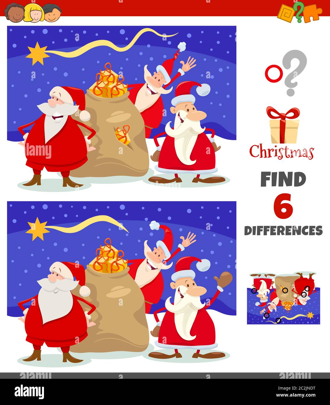 differences game with Santa Claus Christmas characters group Stock ...
