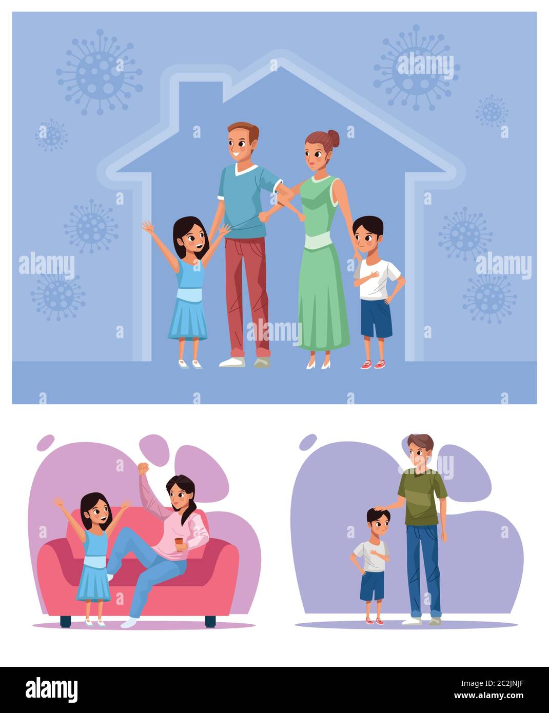 group of family members Stay at Home campaign vector illustration ...