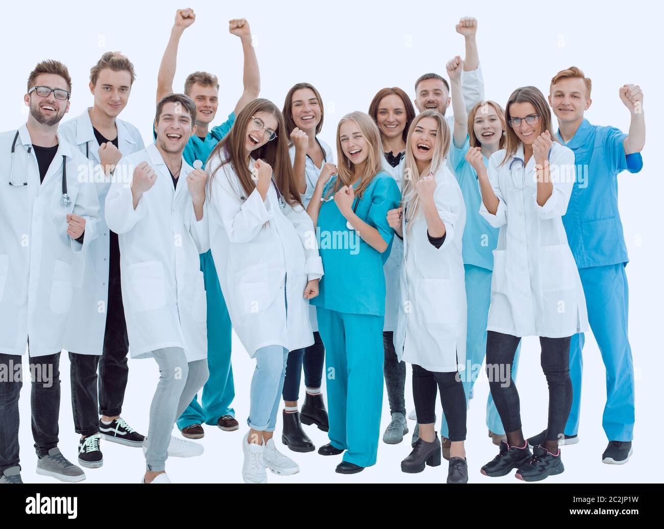 top view. a group of smiling doctors pointing at you Stock Photo - Alamy