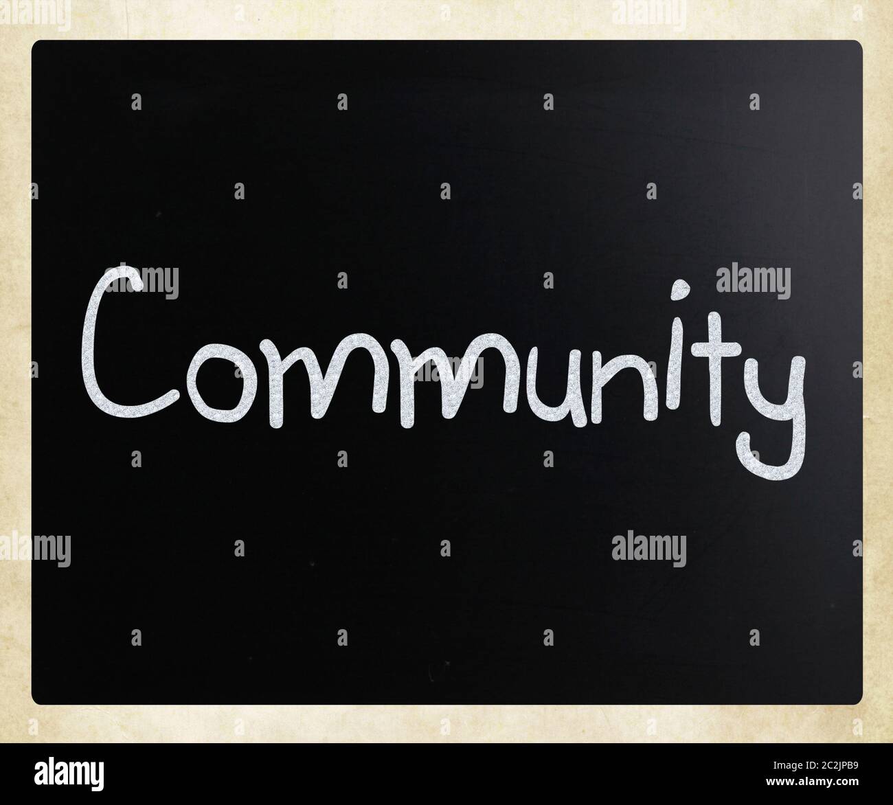 "Community" handwritten with white chalk on a blackboard Stock Photo ...