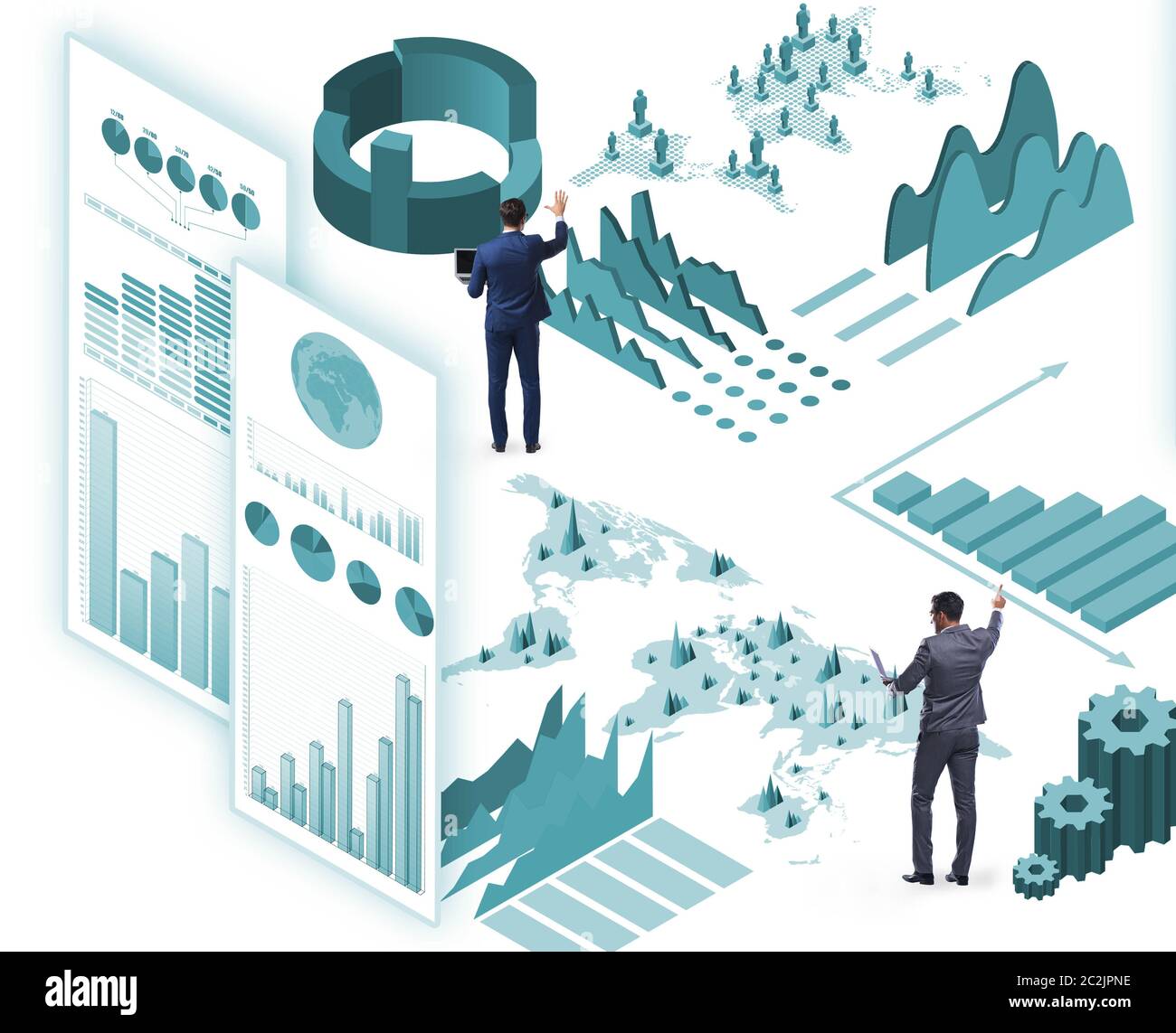The businessman in business visualization and infographics concept ...