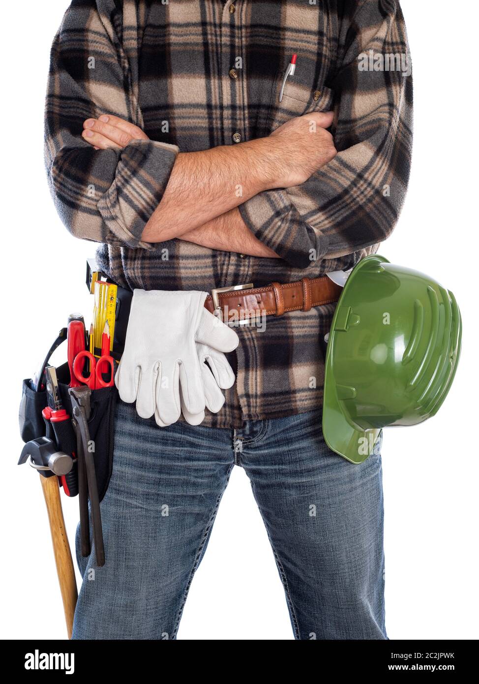 Adult craftsman carpenter isolated on white background with arms ...
