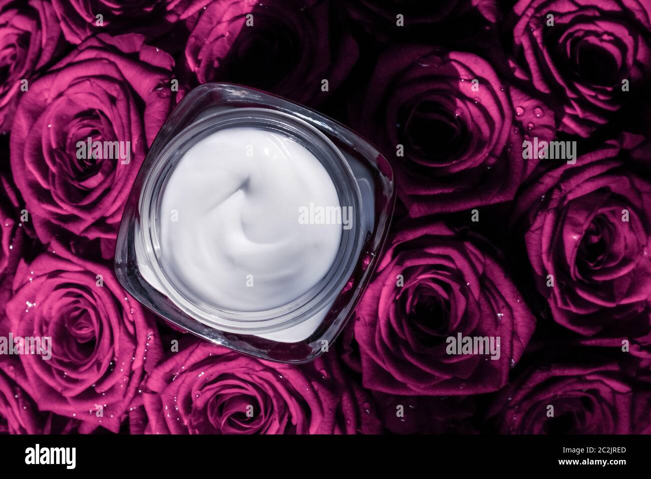 Face cream skin moisturizer on pink roses flowers, luxury skincare ...