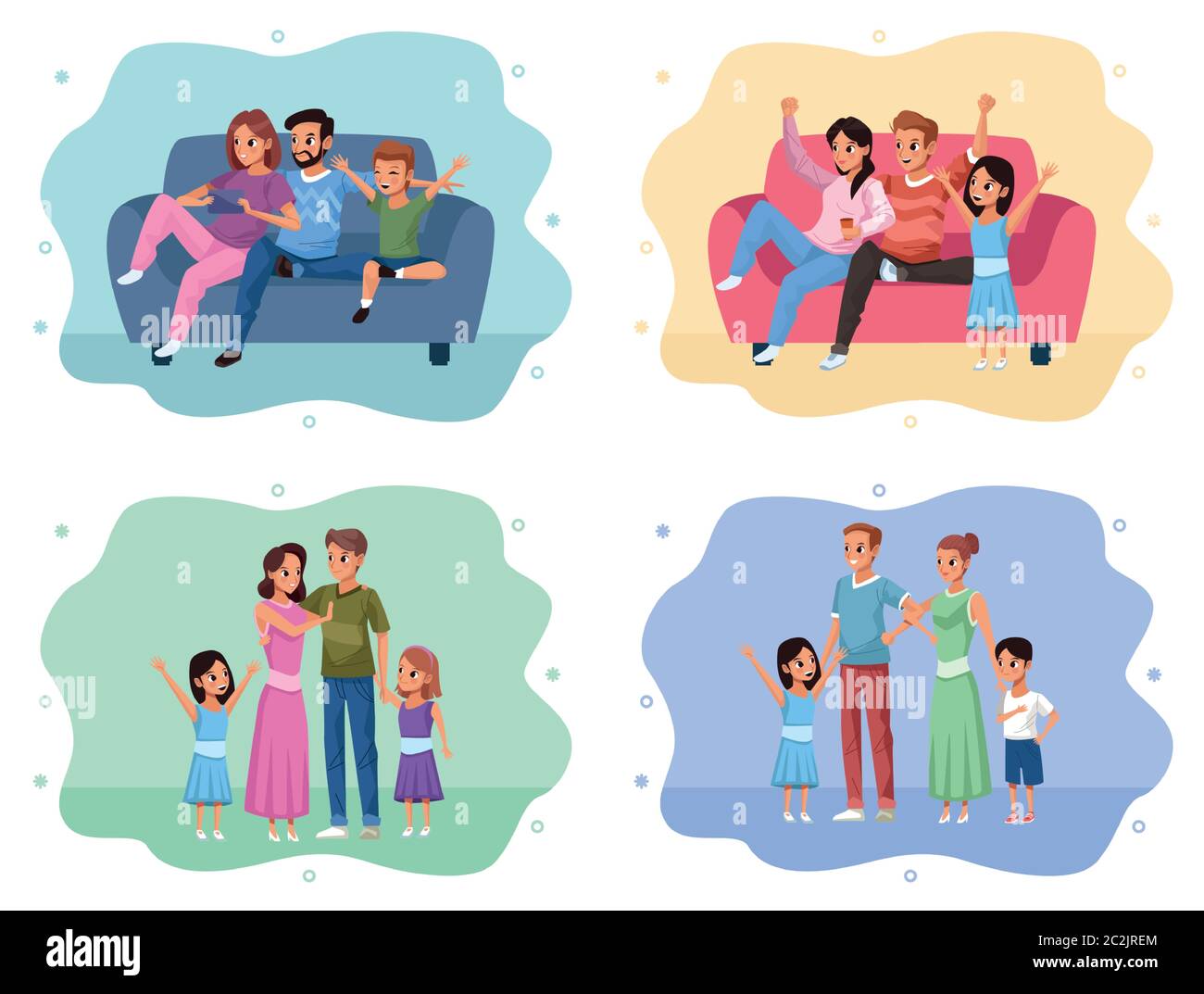 group of family members Stay at Home campaign vector illustration ...