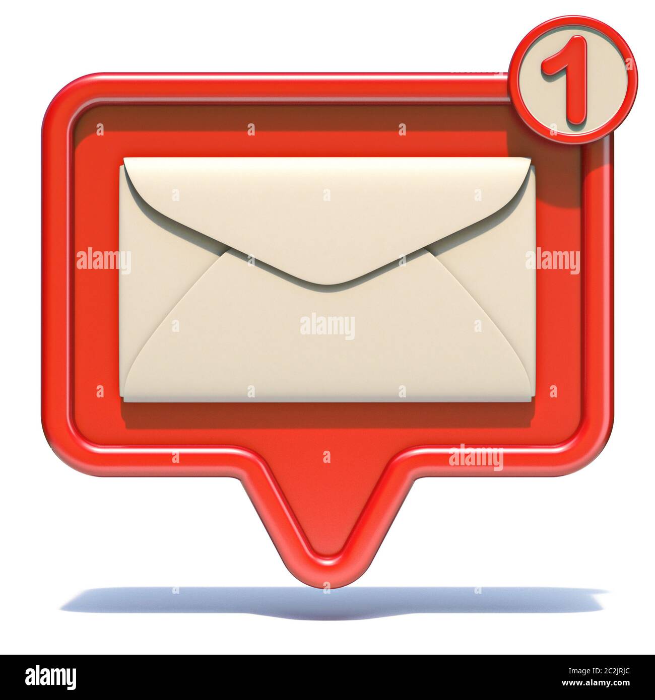 Notification icon with envelope and number one 3D render illustration ...
