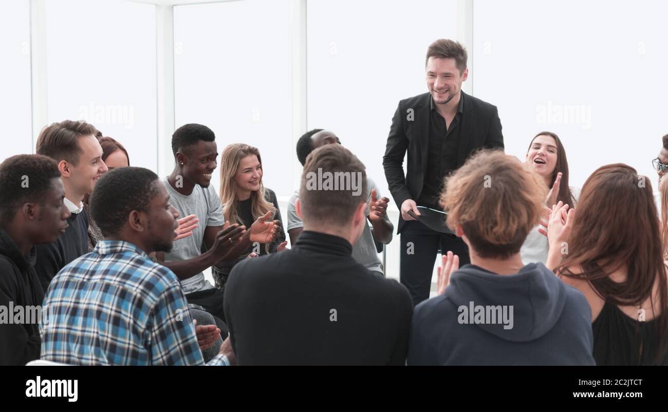 speaker by asking questions during the seminar Stock Photo - Alamy