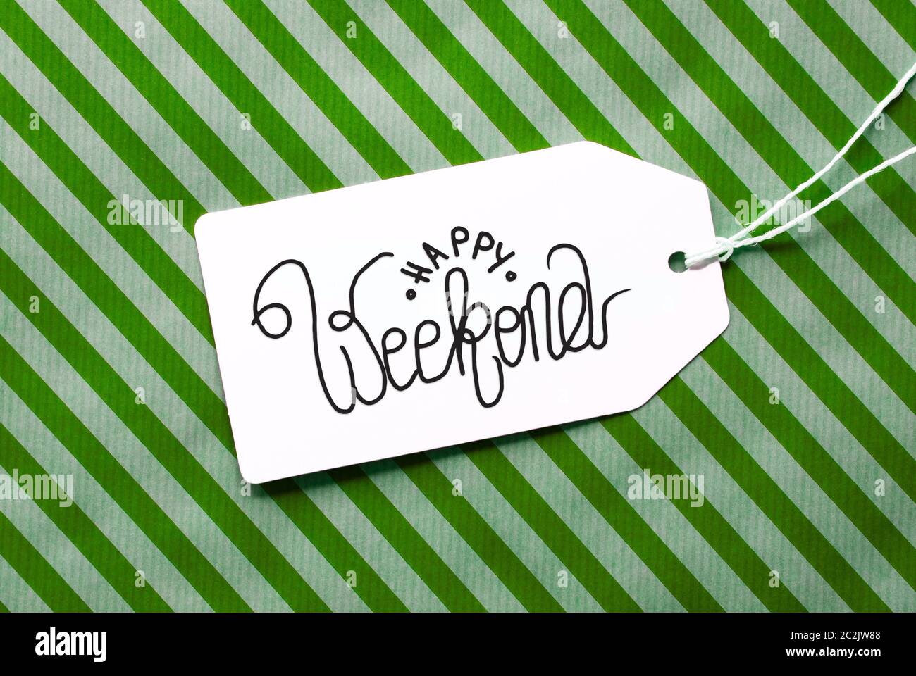 Label With English Calligraphy Happy Weekend. Green Wrapping Paper As ...