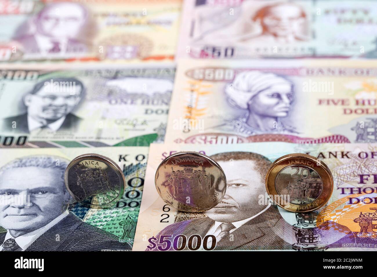 Jamaican coins on the background of banknotes Stock Photo - Alamy