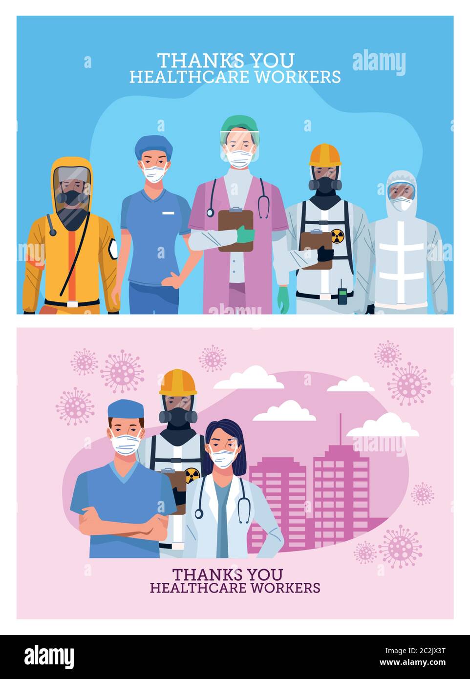 group of healthcare workers characters with thank you message vector ...