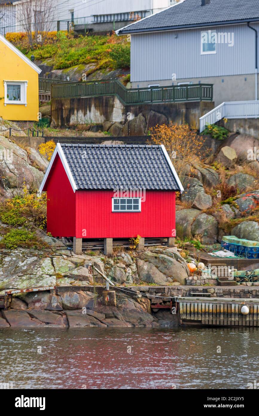 Traditional Small Red Shed at Sea Coast in Norway Stock Photo - Alamy