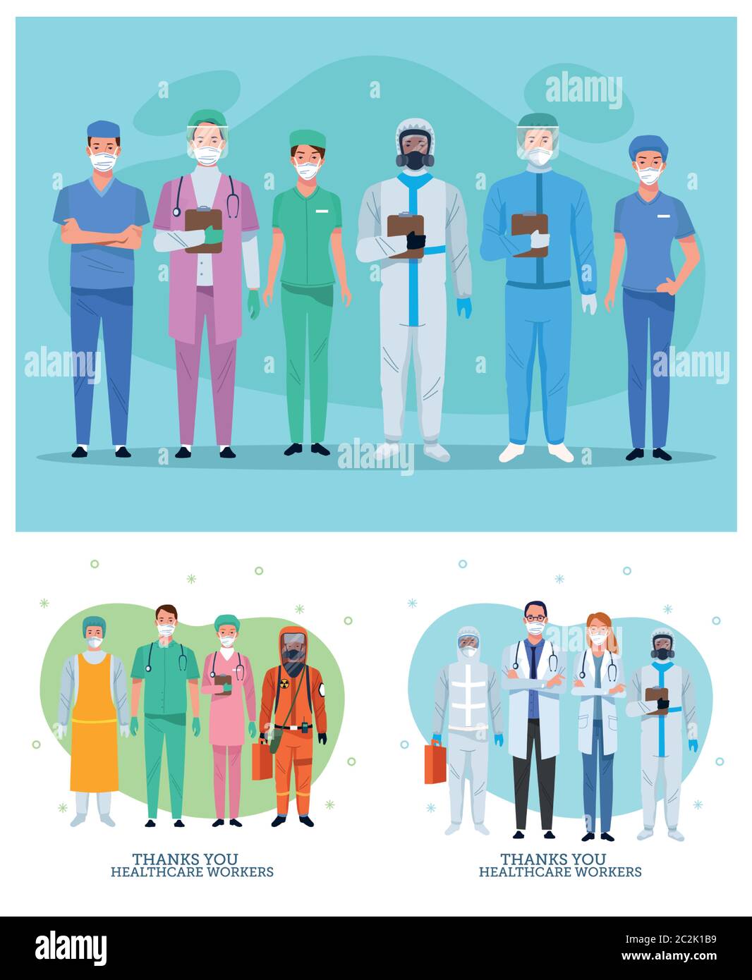 group of healthcare workers characters with thank you message vector ...