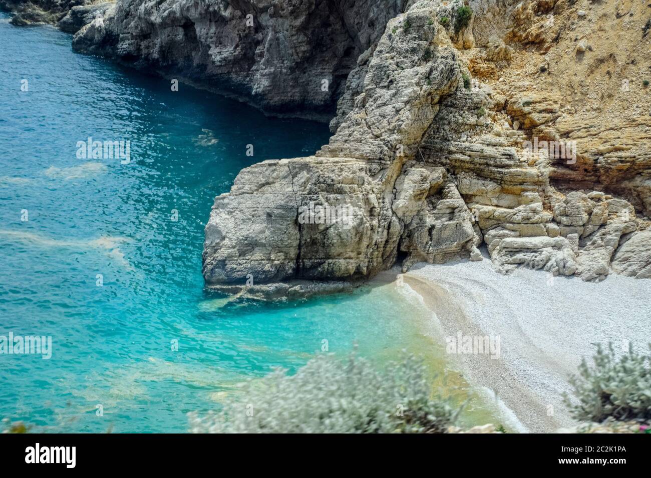 Coastal cliffs of limestone. The coast of the Mediterranean Sea in ...