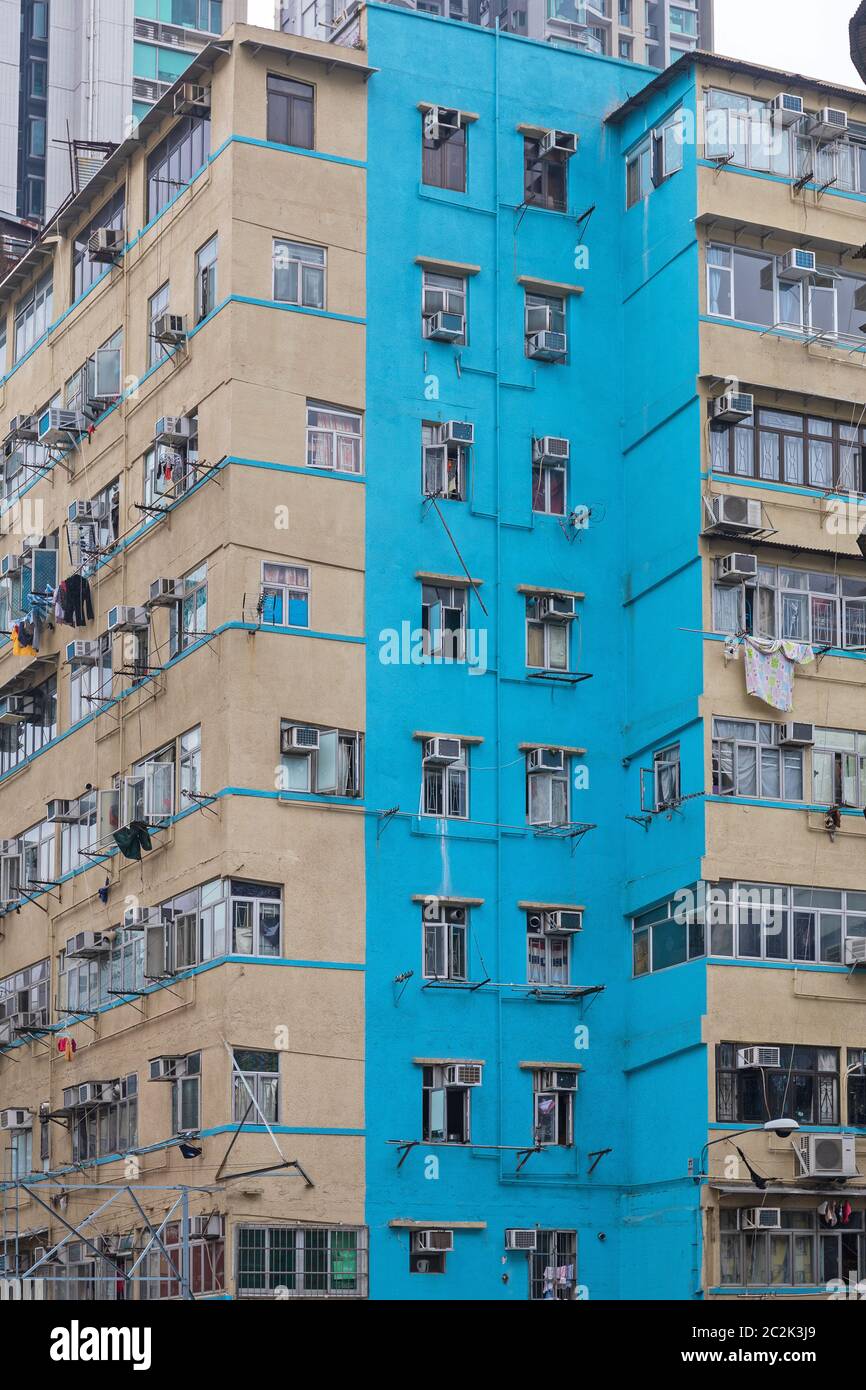 Blue Paint Residential Building in Hong Kong Stock Photo - Alamy